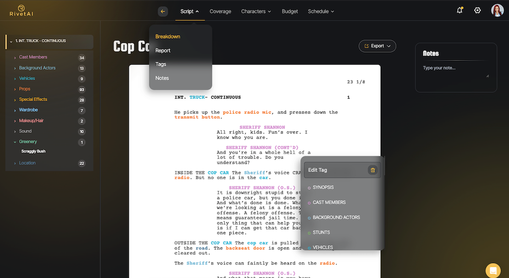 AI-Generated Film Script Breakdowns in Seconds
